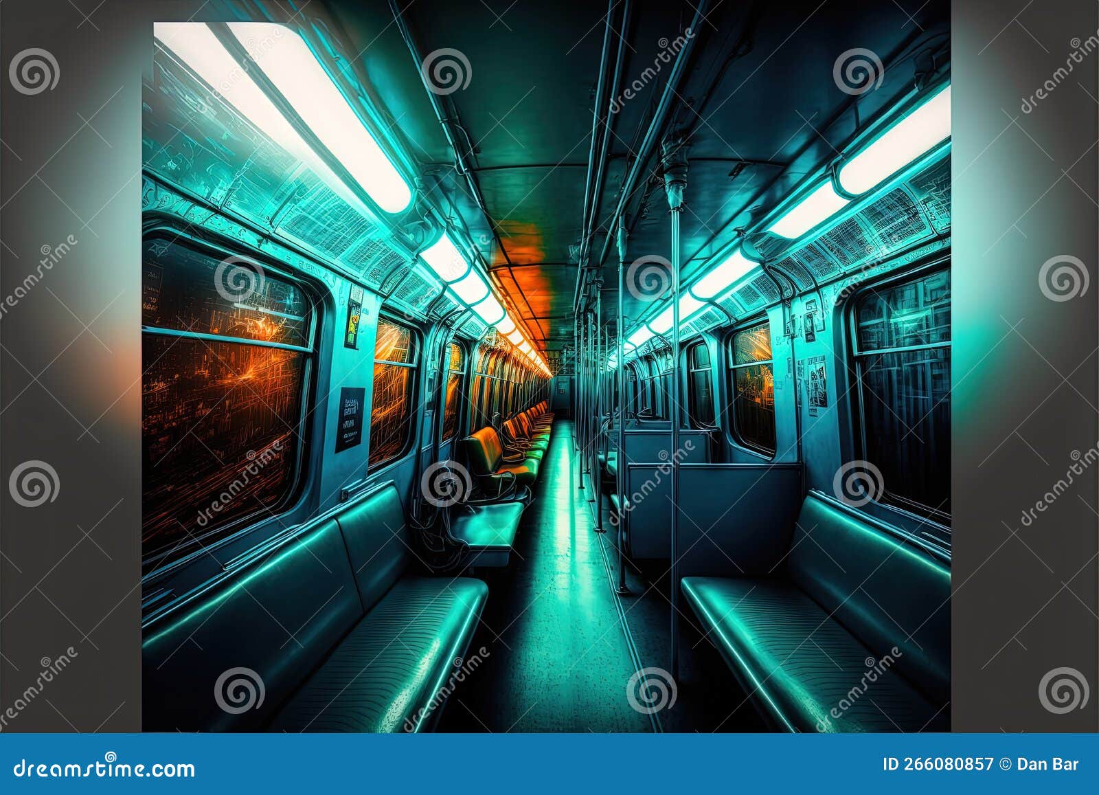 Metro Train Interior with Neon Lights, Generative Ai Stock Illustration ...