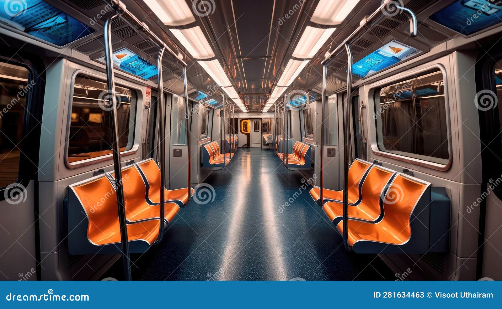 Metro Train Interior, Subway Car Empty Interior Stock Illustration ...