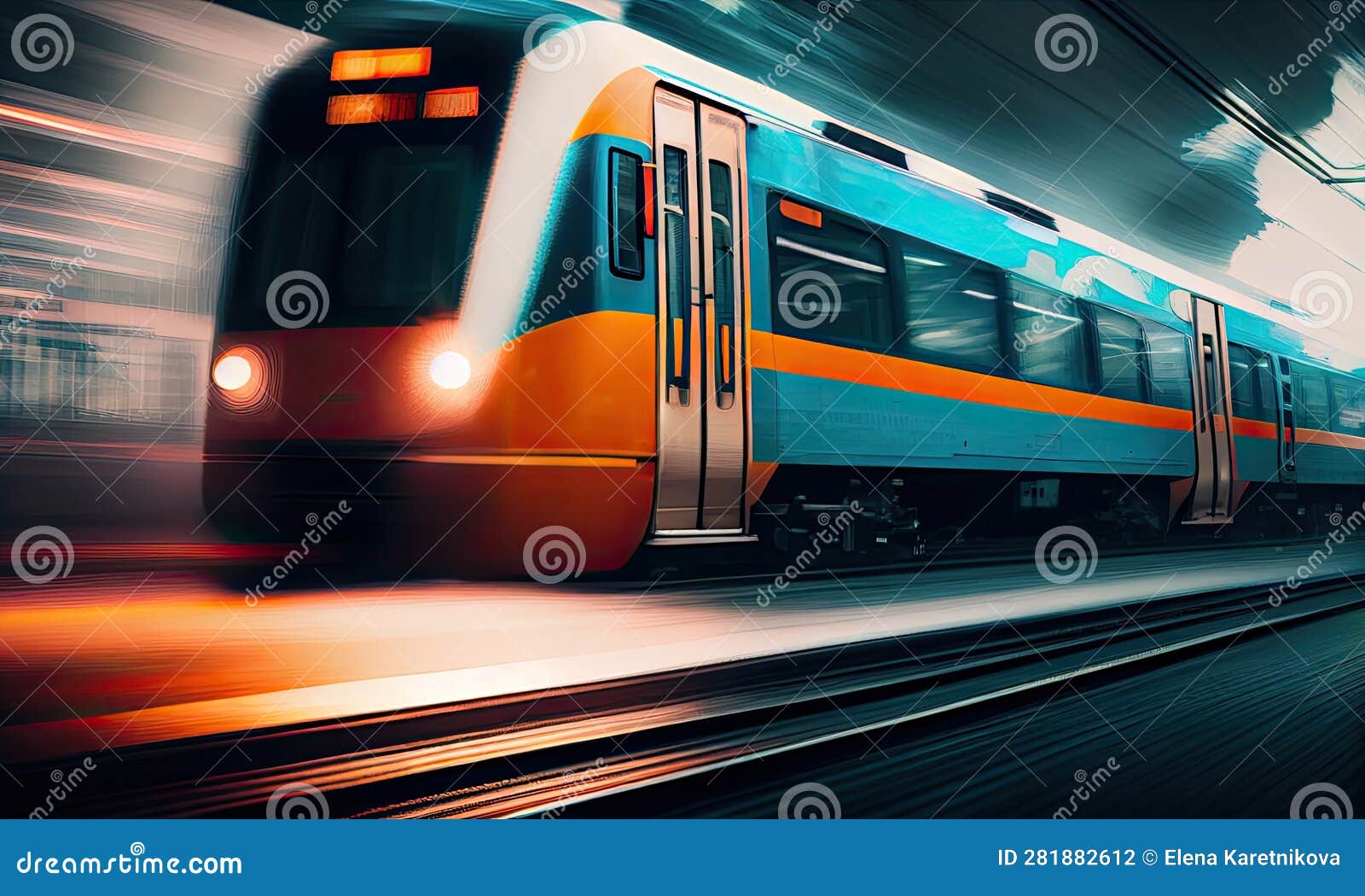 Metro Train with Motion Blur Effect, Generative AI Stock Illustration ...