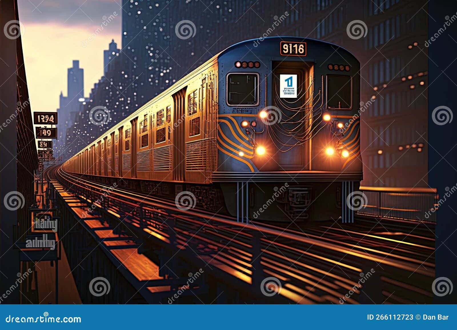 Metro Train on Rails, in a Large City, Generative Ai Stock Illustration ...