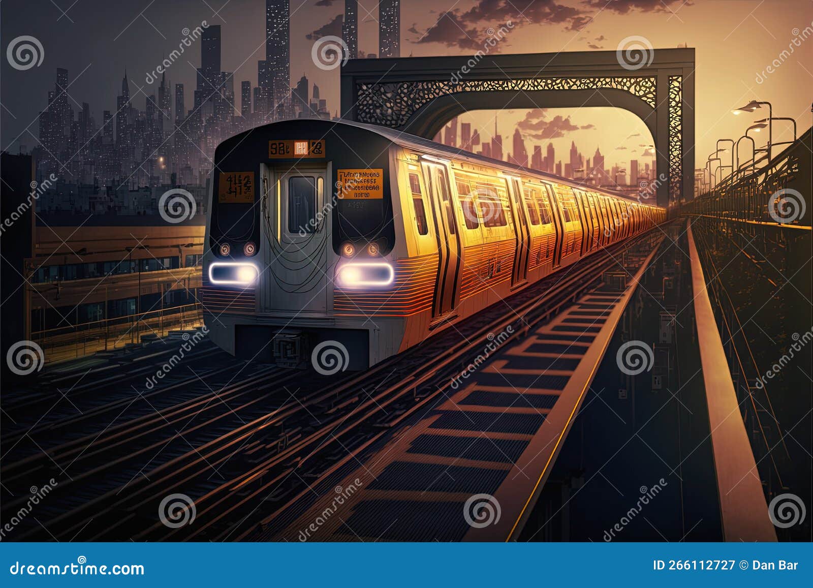 Metro Train on Rails, in a Large City, Generative Ai Stock Illustration ...