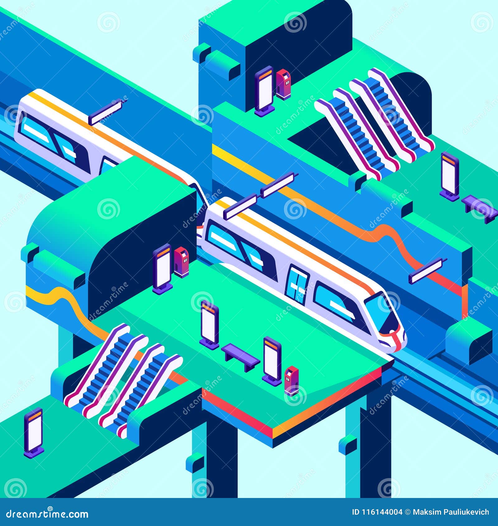 Metro Train Station Vector Isometric Illustration Stock Vector ...