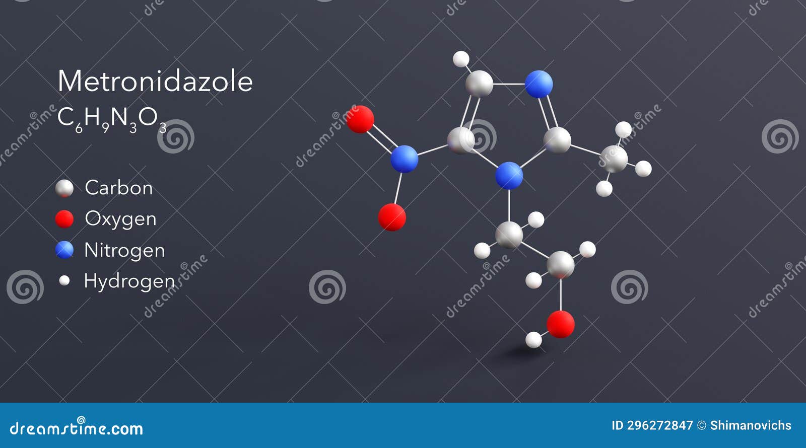 Metronidazole Molecule 3d Rendering, Flat Molecular Structure with ... Metronidazole Molecule 3d Rendering, Flat Molecular Structure with ...