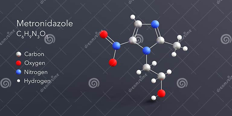 Metronidazole Molecule 3d Rendering, Flat Molecular Structure with ...