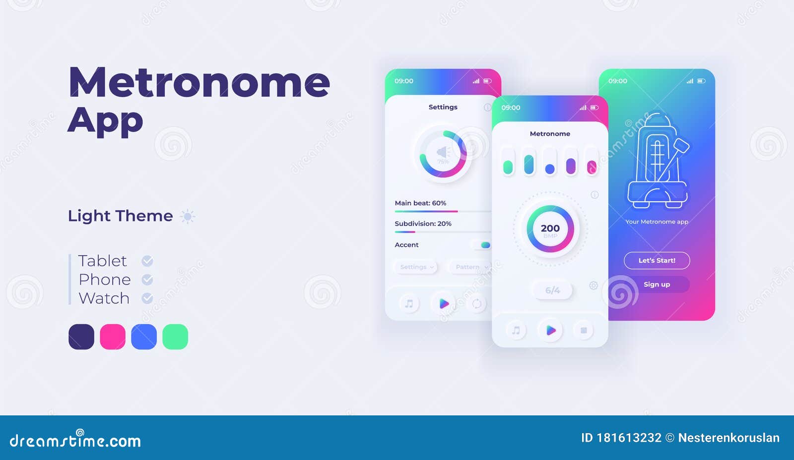 Metronome Application Cartoon Smartphone Interface Vector Templates Set ...