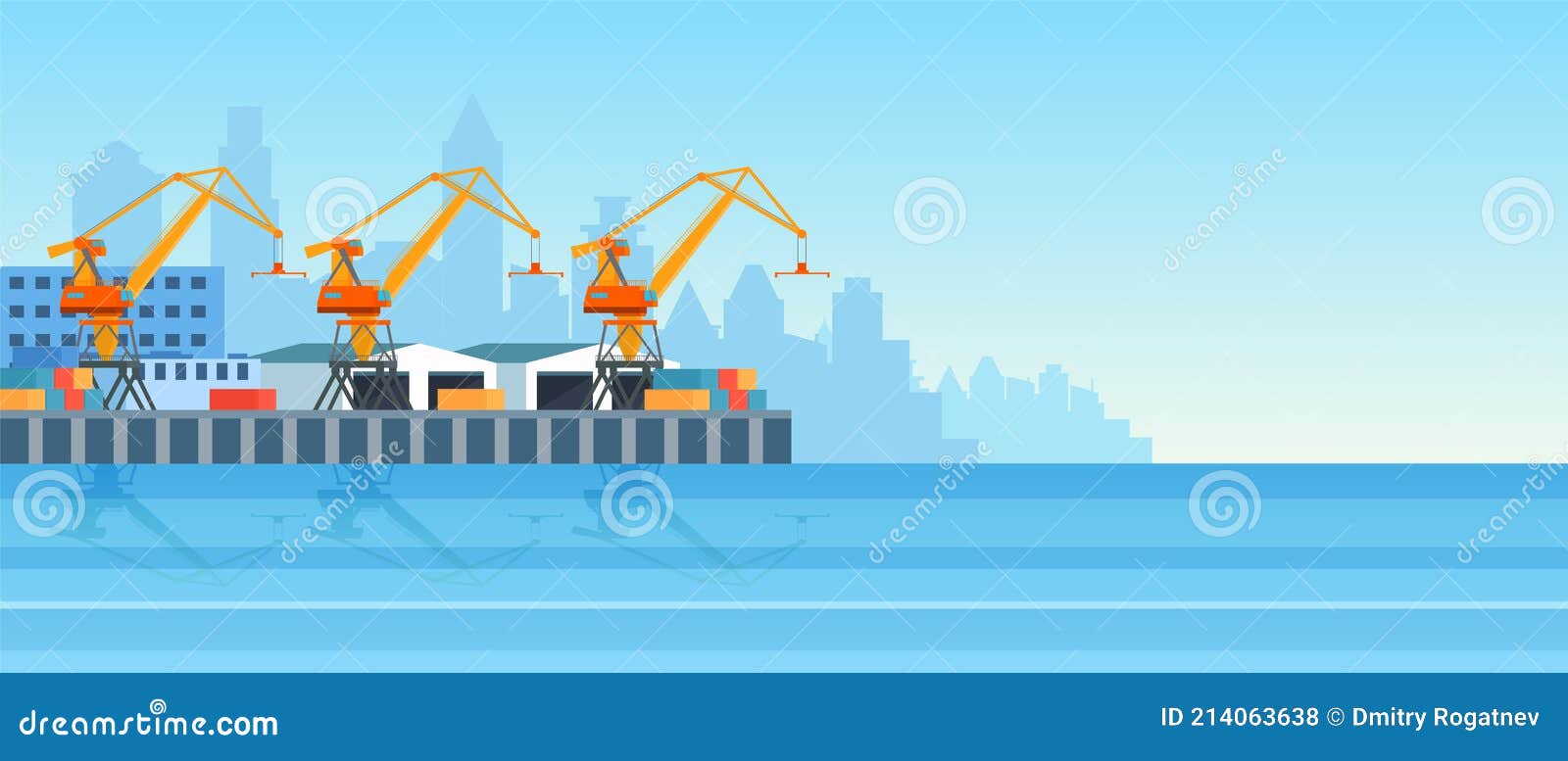 Cargo Seaport On Metropolis Harbor Cartoon Vector | CartoonDealer.com ...