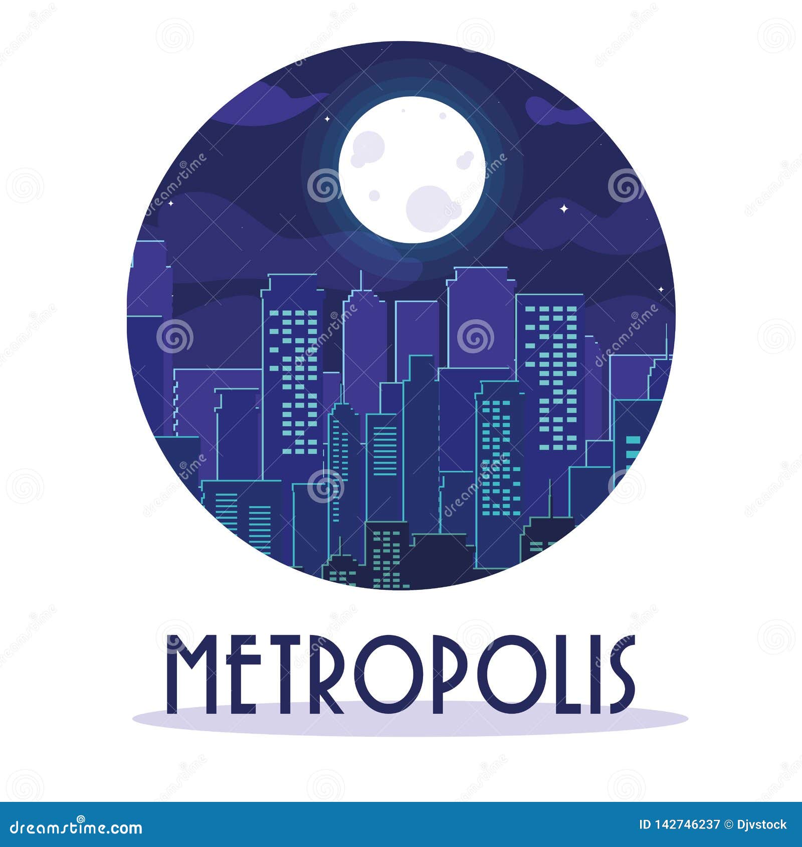 Metropolis Cityscape Buildings Night Scene Stock Vector - Illustration ...