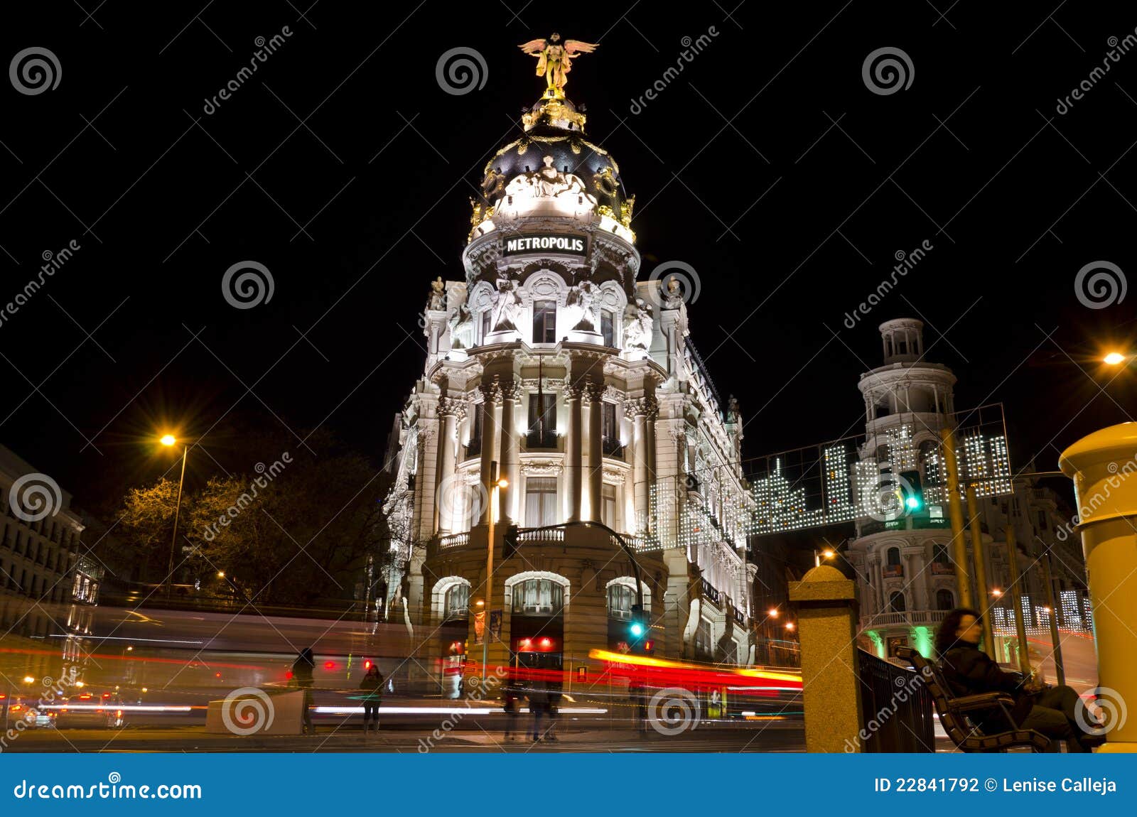 Metropolis at Night in Madrid - Spain Stock Photo - Image of historic ...
