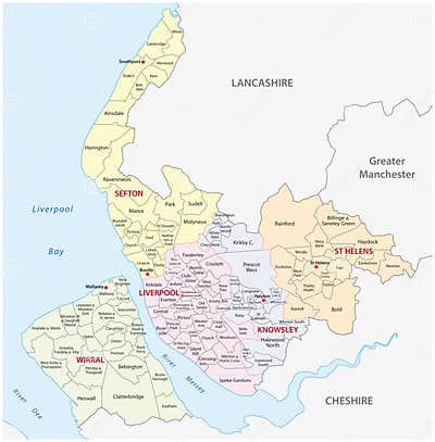 Metropolitan County Merseyside Map Stock Vector - Illustration of ...