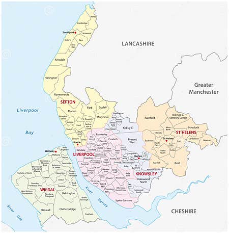 Metropolitan County Merseyside Map Stock Vector - Illustration of ...