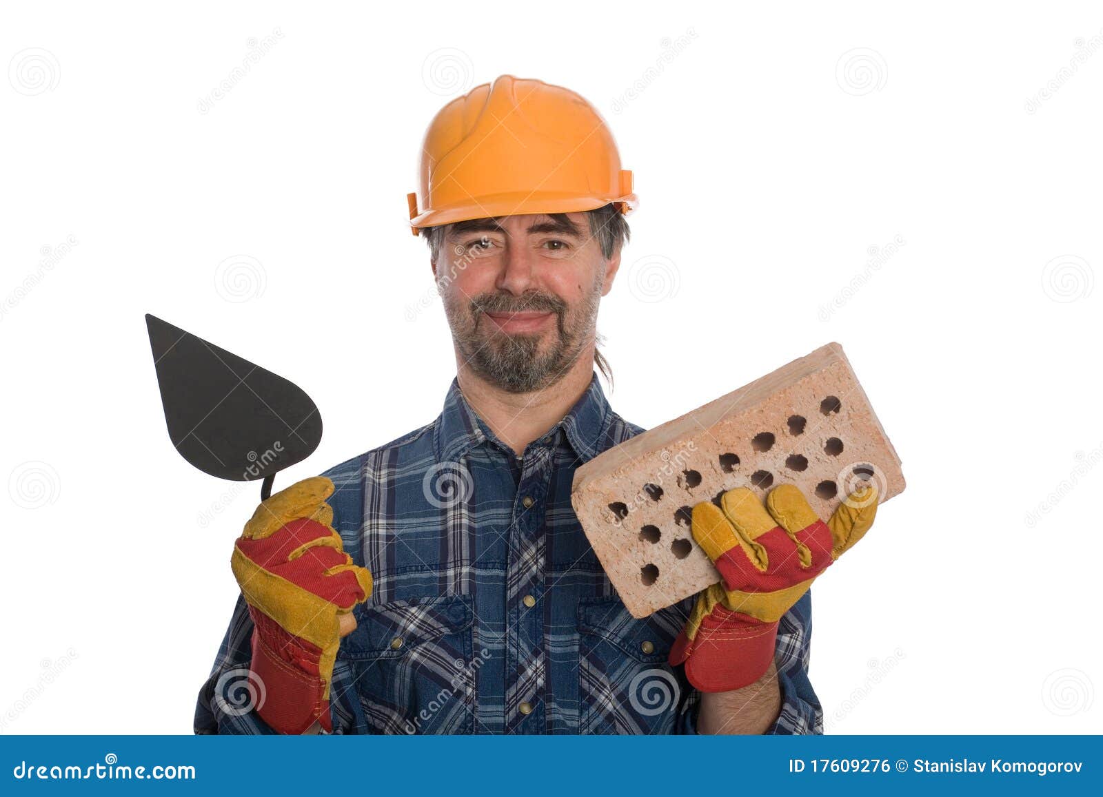 Metselaar Met Troffel En Baksteen. Stock Foto - Image of camera, helm ...