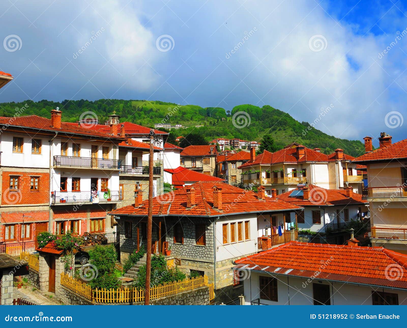 Metsovo town in Greece stock photo. Image of blue, facade - 51218952