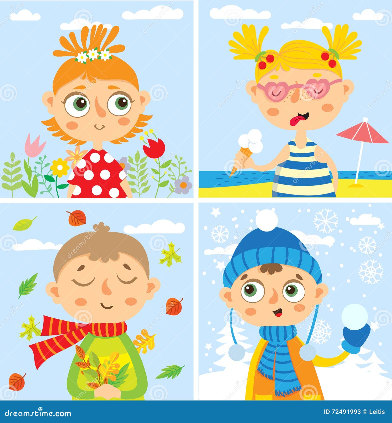 Metta Con Il Bambino Quattro Stagioni Illustrazione Vettoriale ...