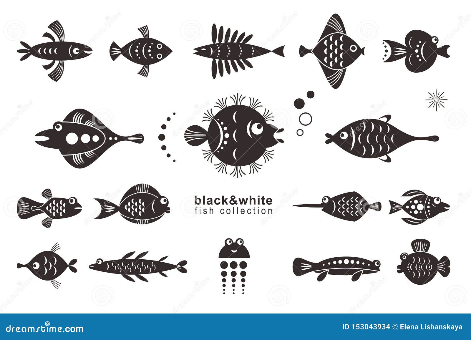 Metta Dei Pesci Stilizzati in Bianco E Nero Illustrazione Vettoriale ...