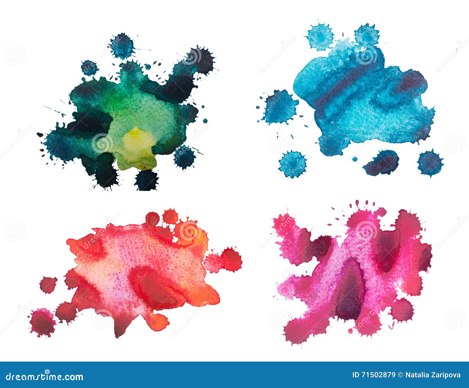Metta Le Macchie Dell'acquerello Di Colore, Isolate Su Fondo Bianco ...