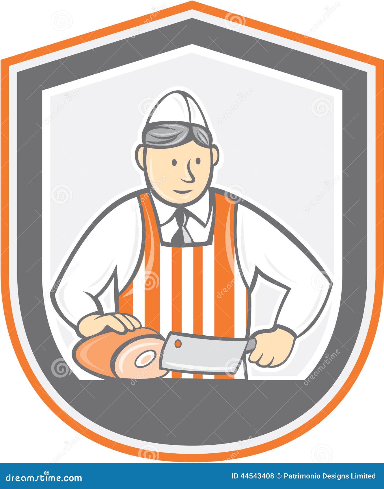 Metzger Chopping Ham Shield Cartoon Vektor Abbildung - Illustration von ...