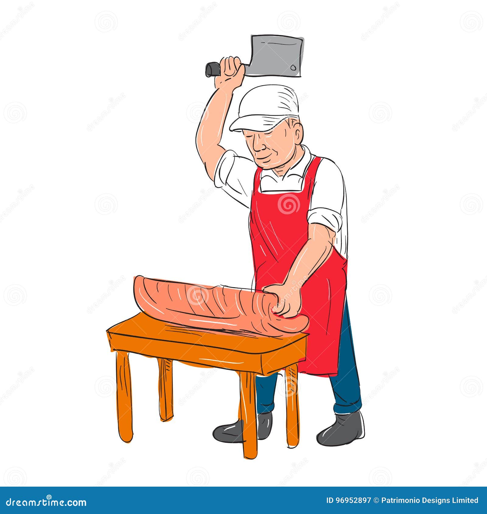 Metzger Cutting Meat Cartoon Vektor Abbildung - Illustration von ...