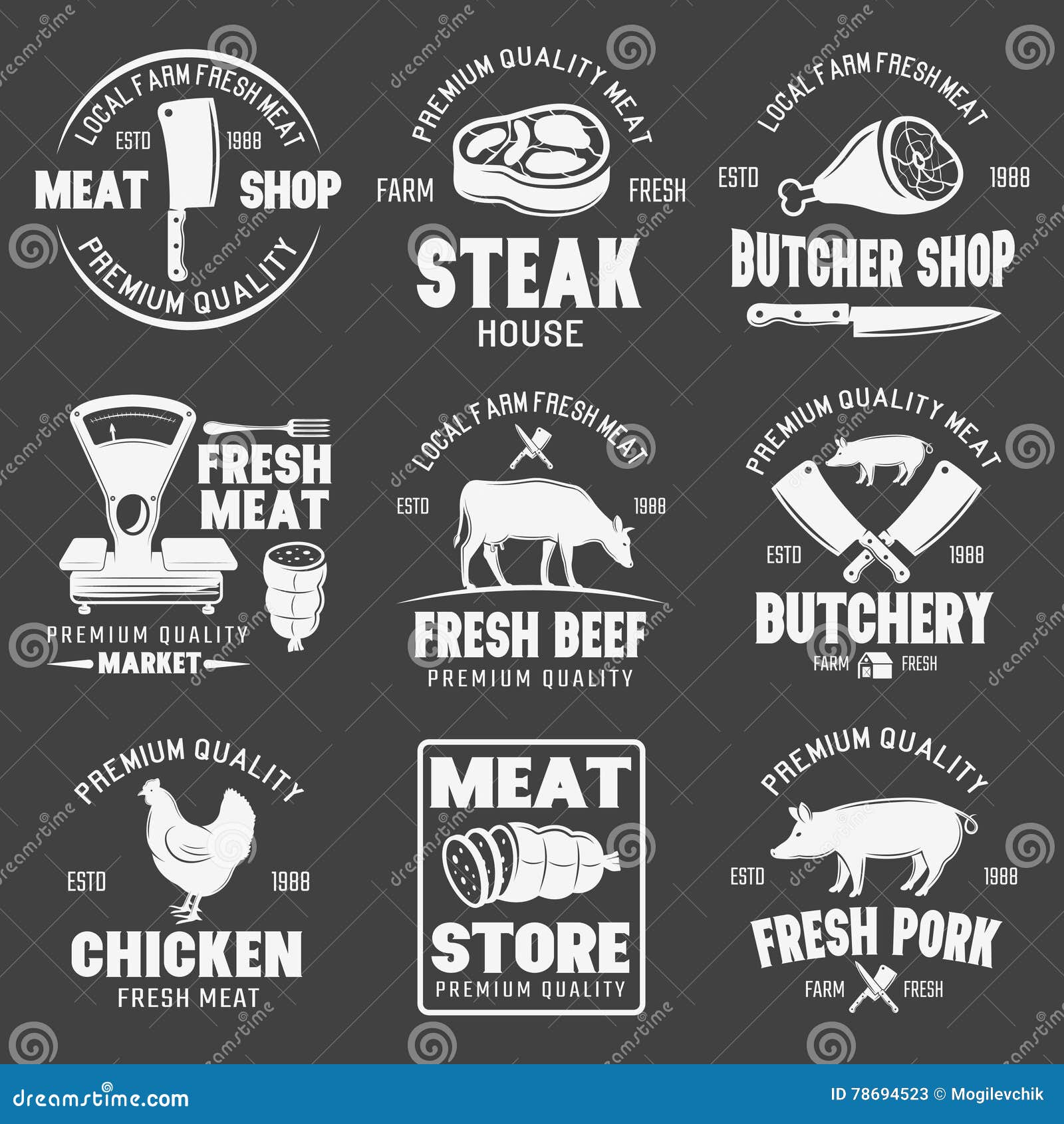 Metzger Shop Monochrome Emblems Vektor Abbildung - Illustration von ...