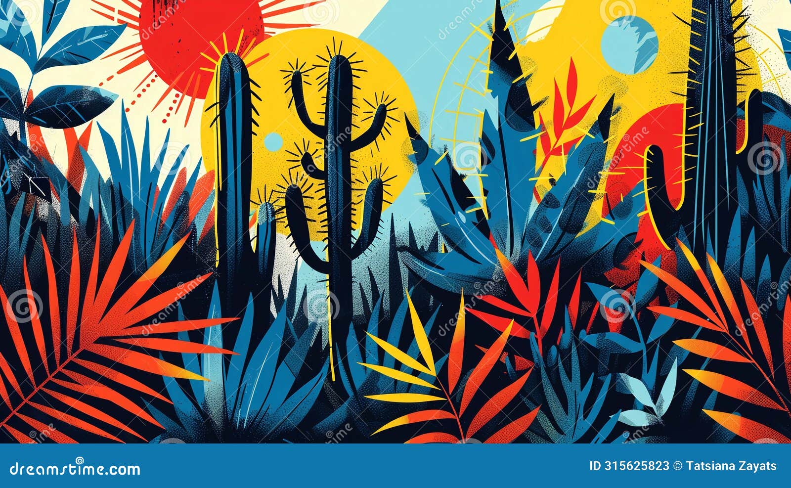 Mexican Abstract Banner with of Cacti, Agave, and Sombrero. Maya or ...