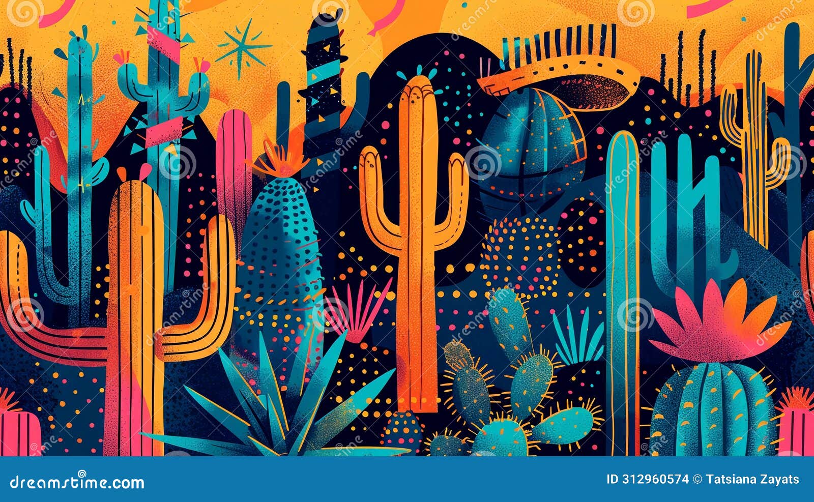 Mexican Abstract Banner with of Cacti, Agave, and Sombrero. Maya or ...
