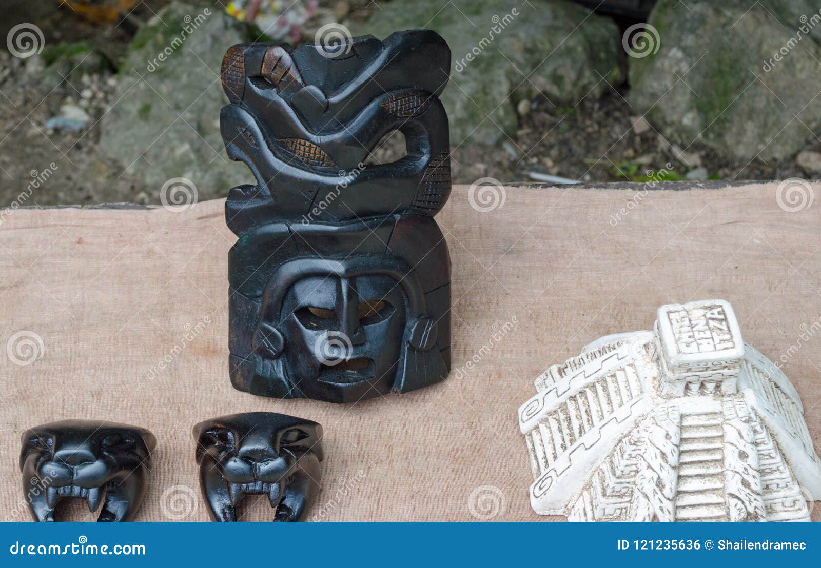 Mexican art pieces mask stock photo. Image of maya, mayan - 121235636