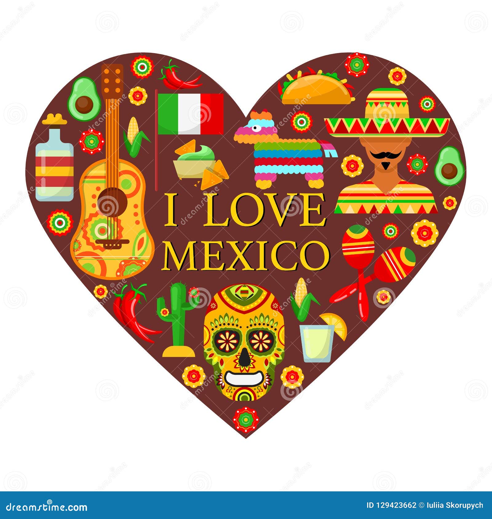 Mexican Attributes in Shape of Heart Stock Vector - Illustration of ...