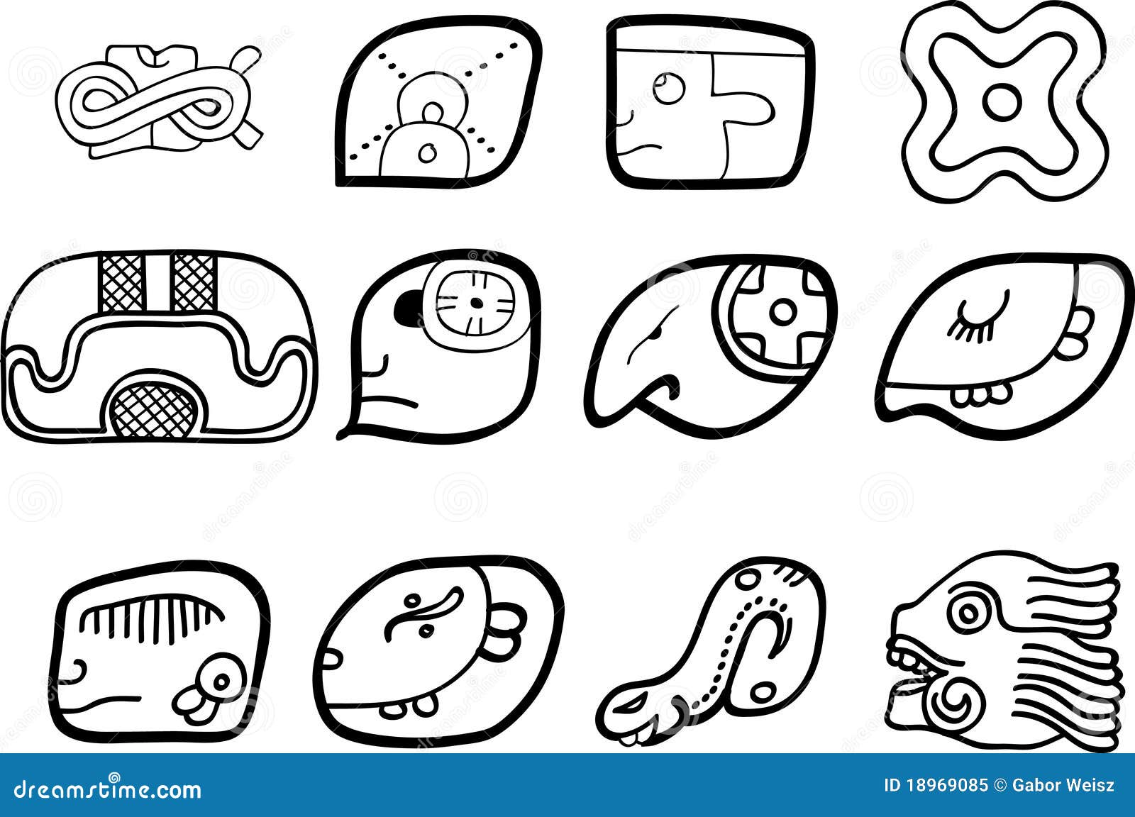 Mexican, Aztec Or Maya Motifs, Glyphs Vector Illustration ...