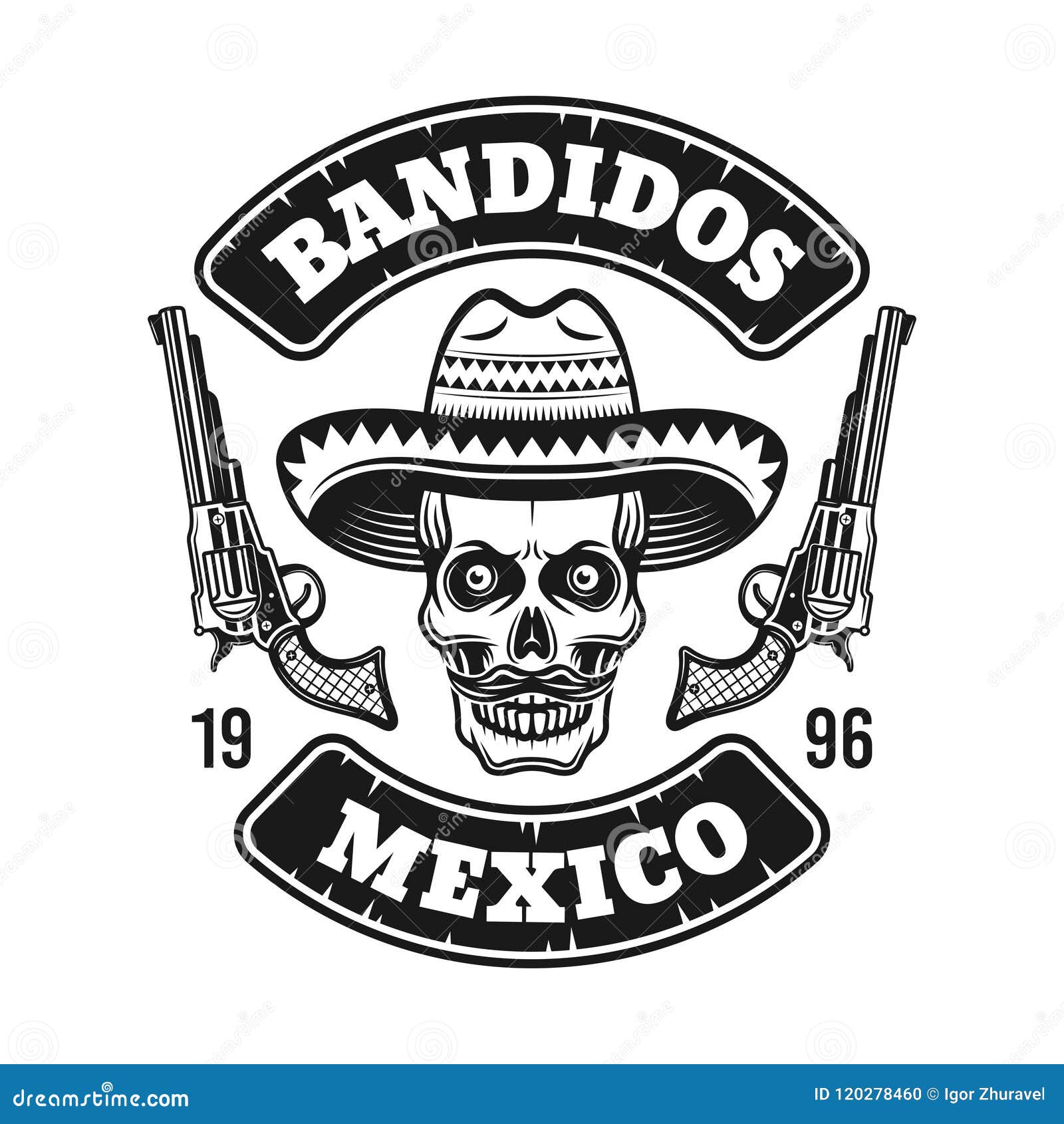 Mexican Bandit Emblem With Skull In Sombrero Vector Illustration ... Mexican Bandit Emblem With Skull In Sombrero Vector Illustration ...