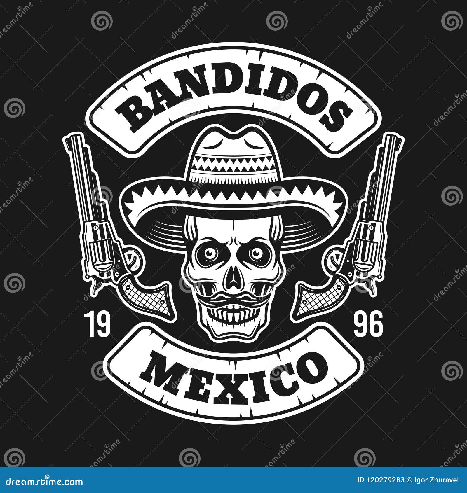Mexican Bandit Skull in Sombrero Emblem on Dark Stock Vector ... Mexican Bandit Skull in Sombrero Emblem on Dark Stock Vector ...
