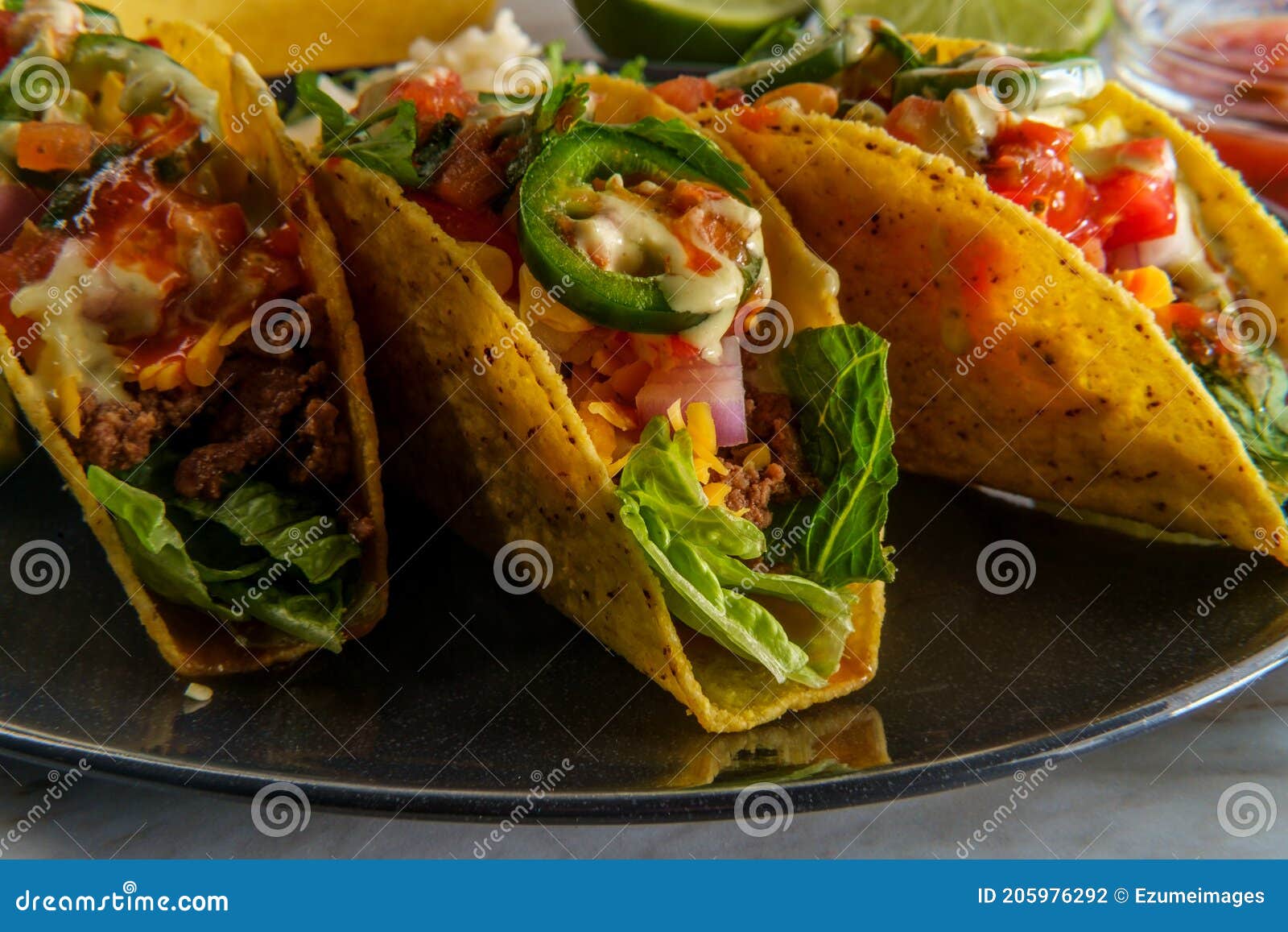 Mexican Beef Tacos Toppings Stock Photo - Image of crunchy, ground ...