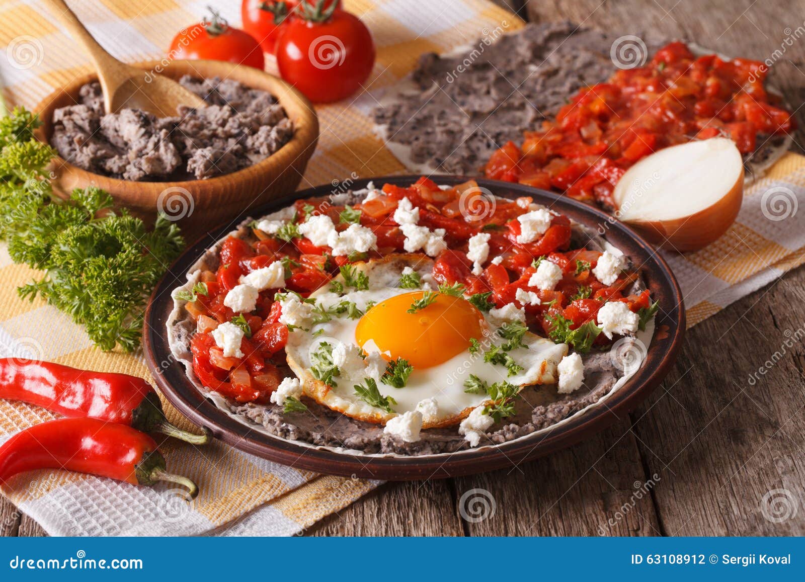 Mexican Breakfast: Huevos Rancheros Close-up. Horizontal Stock Photo ...
