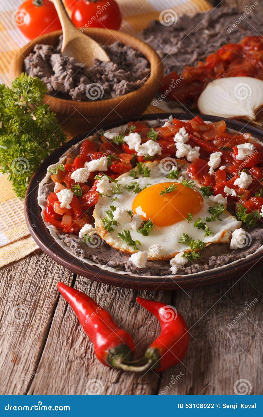 Mexican Breakfast: Huevos Rancheros Close-up. Vertical Stock Photo ...
