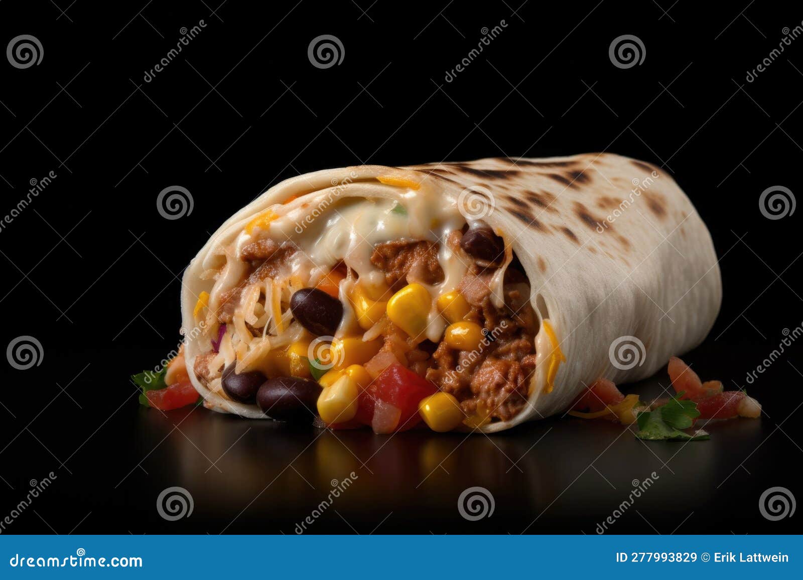 Mexican Burrito with Meat, Cheese and Vegetables on a Dark Background ...