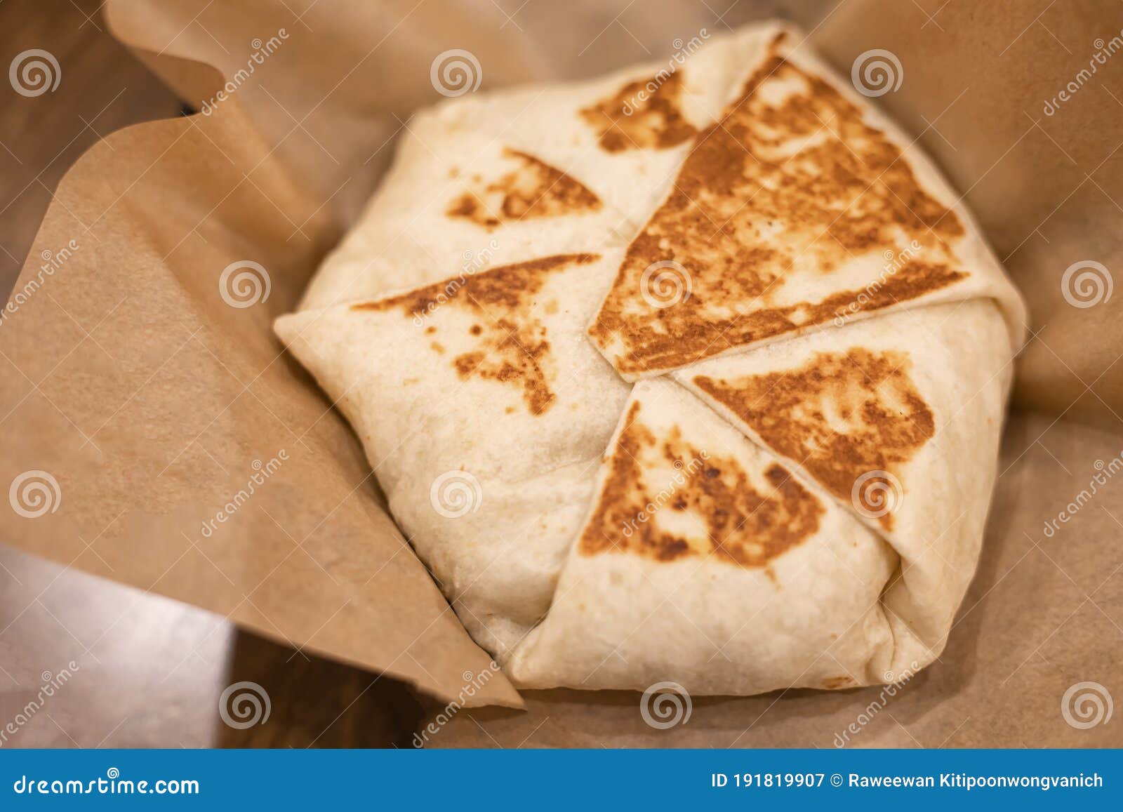 Mexican Burritos Wraps with Round Shape, Serving on Paper Wrap Stock ...