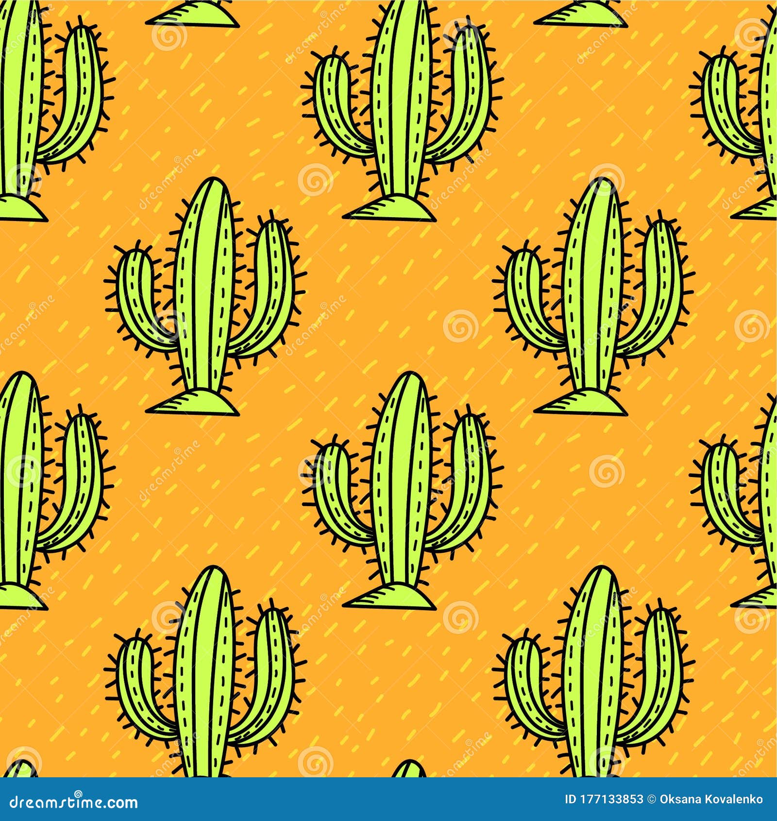 Mexican Cactus Doodle Drawing Seamless Pattern Stock Vector ...