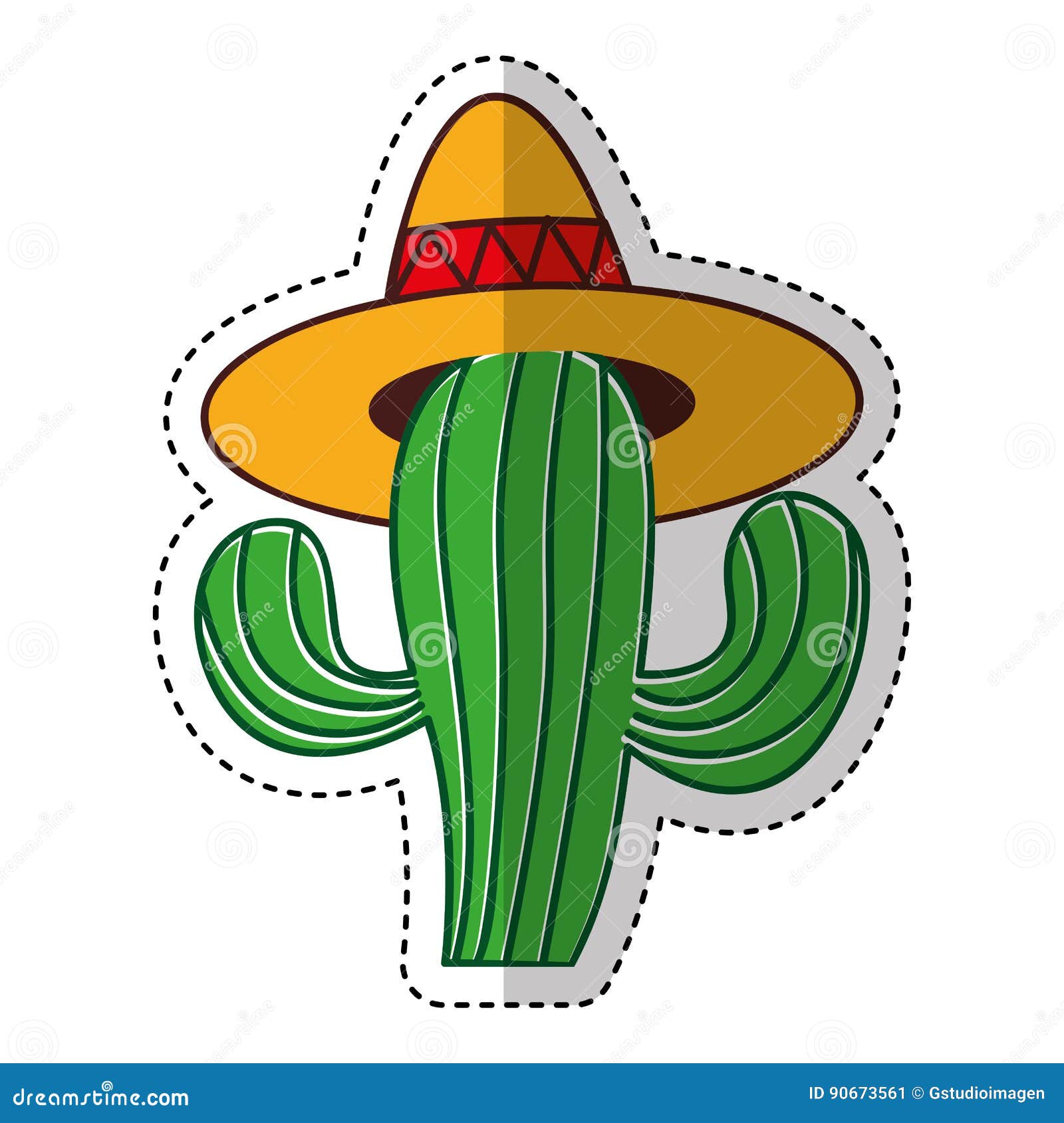 Mexican Cactus with Hat Isolated Icon Stock Vector - Illustration of ...