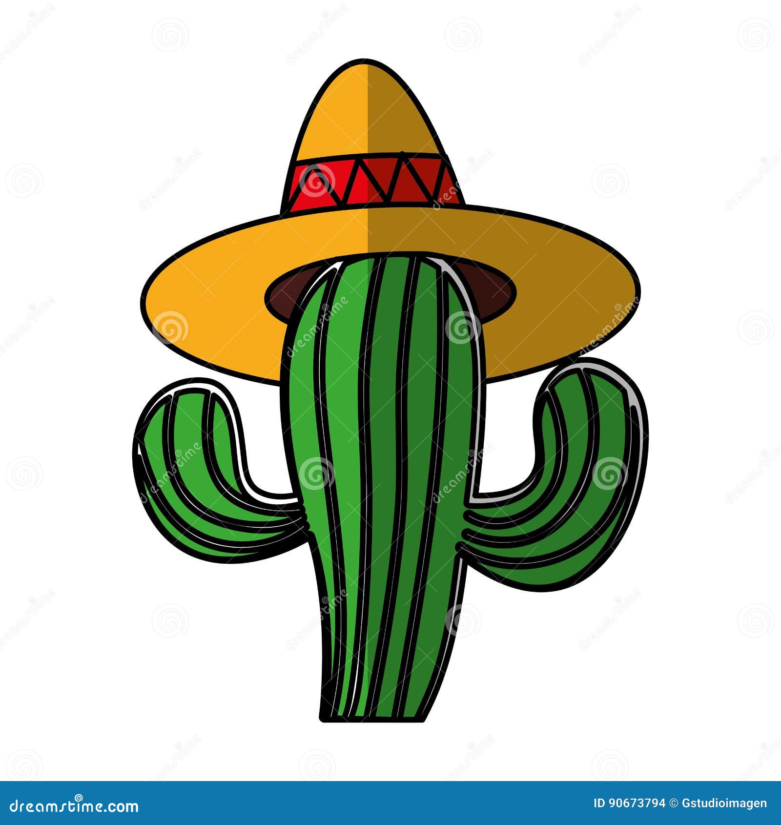 Mexican Cactus with Hat Isolated Icon Stock Vector - Illustration of ...