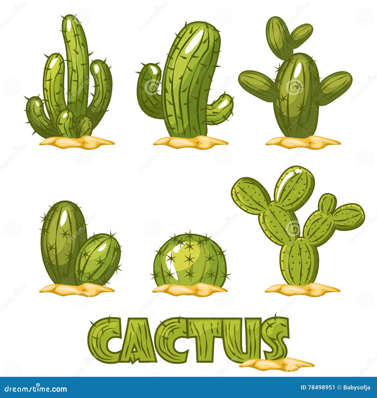 Mexican Cactus Set, Funny of Comic Mexican Desert Cactus Plants Stock ...