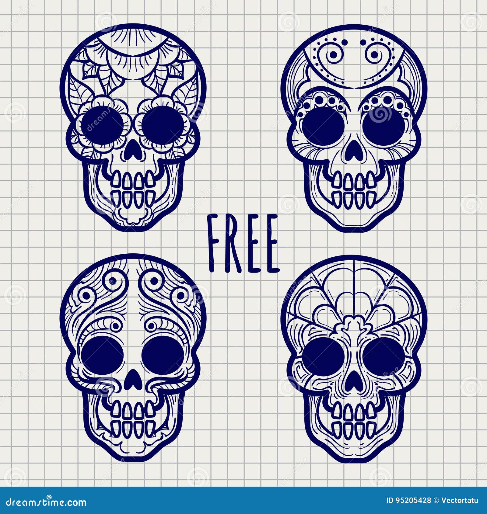 Mexican Calavera Skulls on Notebook Page Stock Vector - Illustration of ...