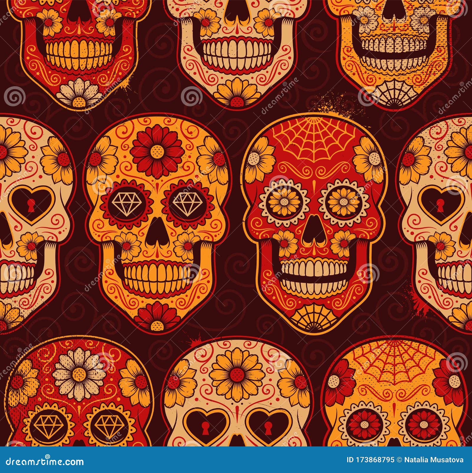 Mexican Calavera Skulls Seamless Pattern. Vector Background Stock ...