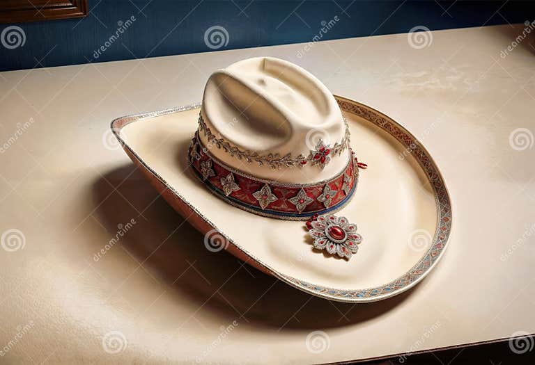 A Mexican Charro Hat Sits on a Table with a Blue and White Background ...