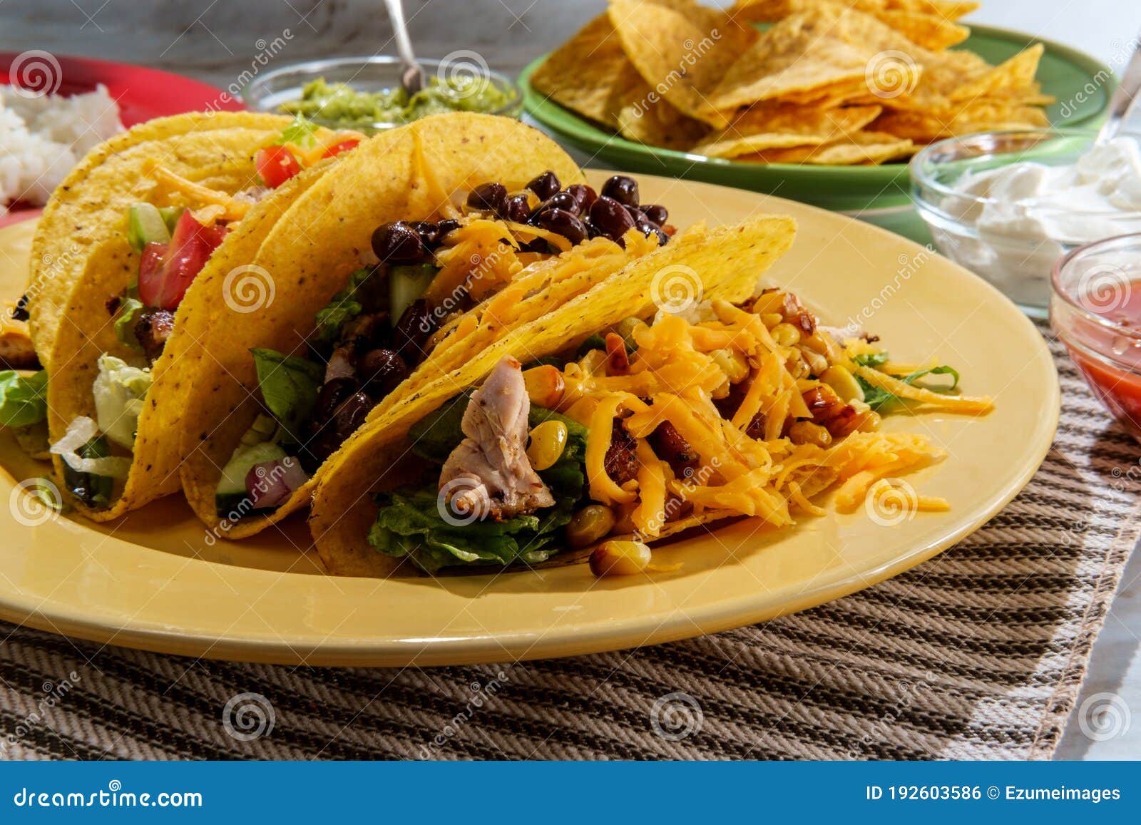 Mexican Chicken Tacos Toppings Stock Photo - Image of fried, appetizer ...