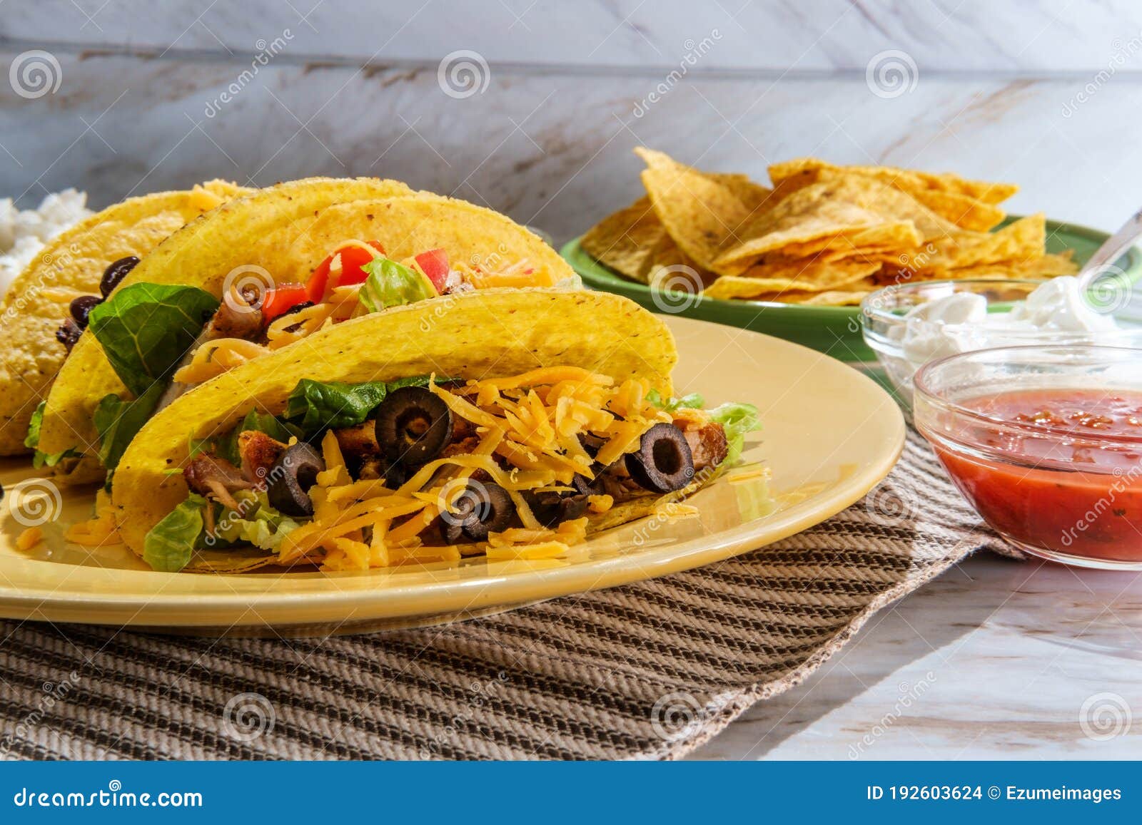 Mexican Chicken Tacos Toppings Stock Photo - Image of dinner, crunchy ...