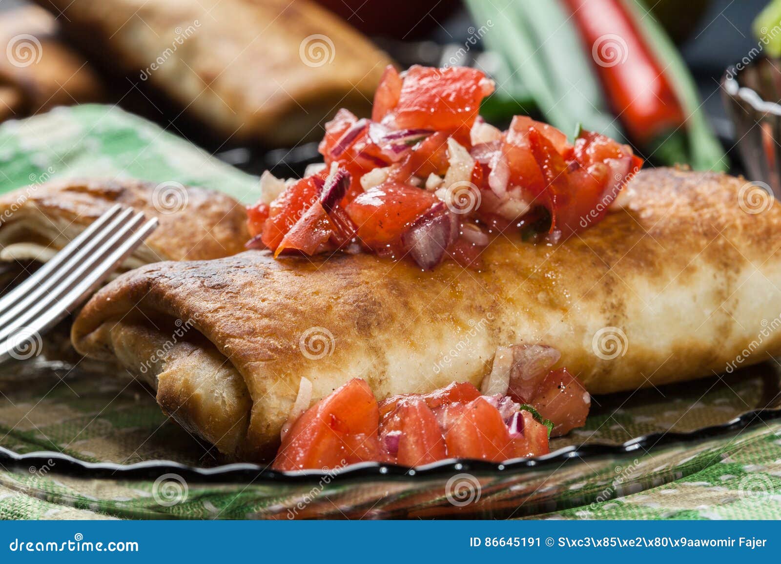 Mexican Chimichanga with Salsa Dip Stock Image - Image of cheese ...