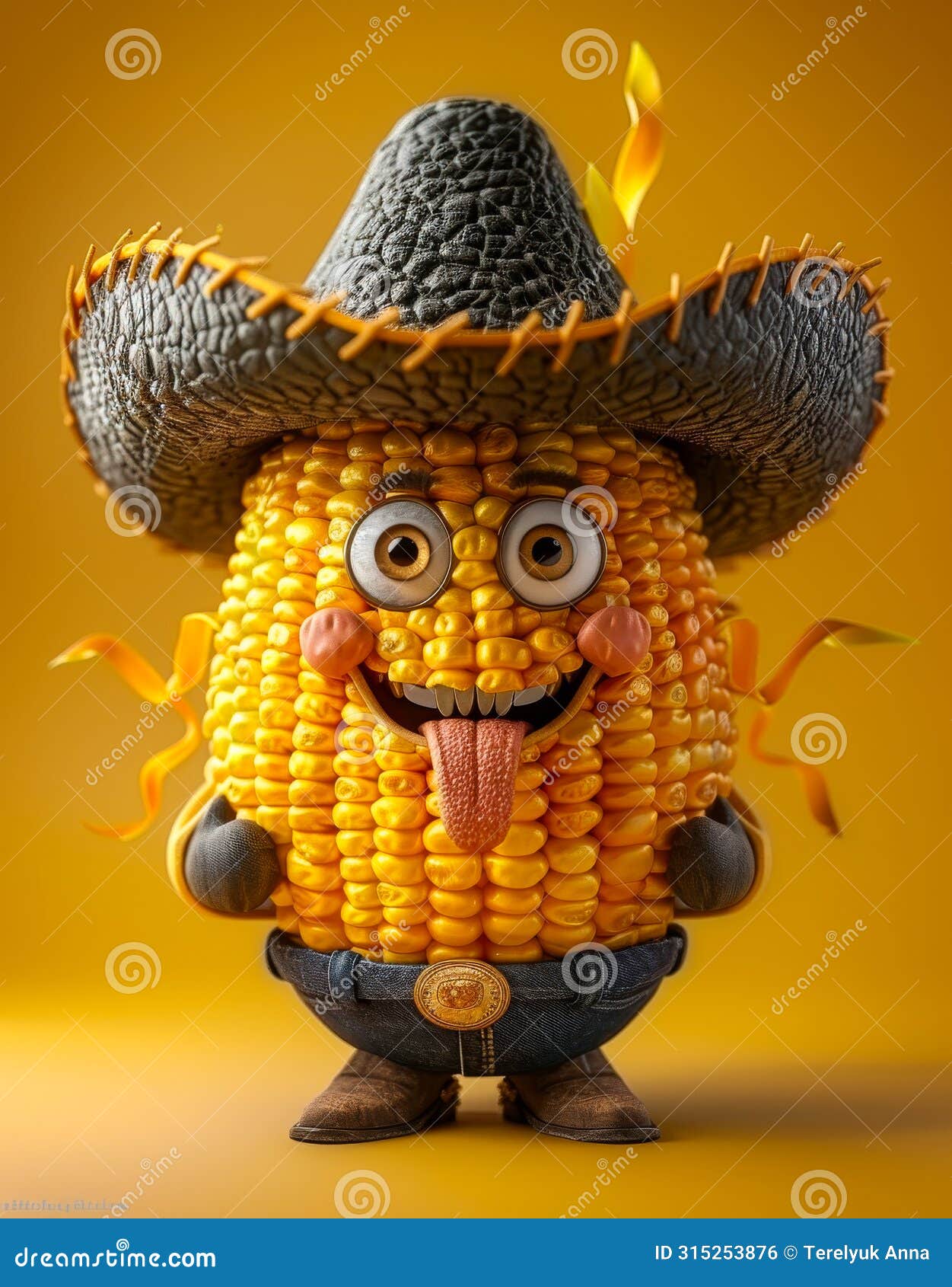 Mexican Corn Character. Yellow Corn Cob in Cowboy Hat and Smile Stock ...
