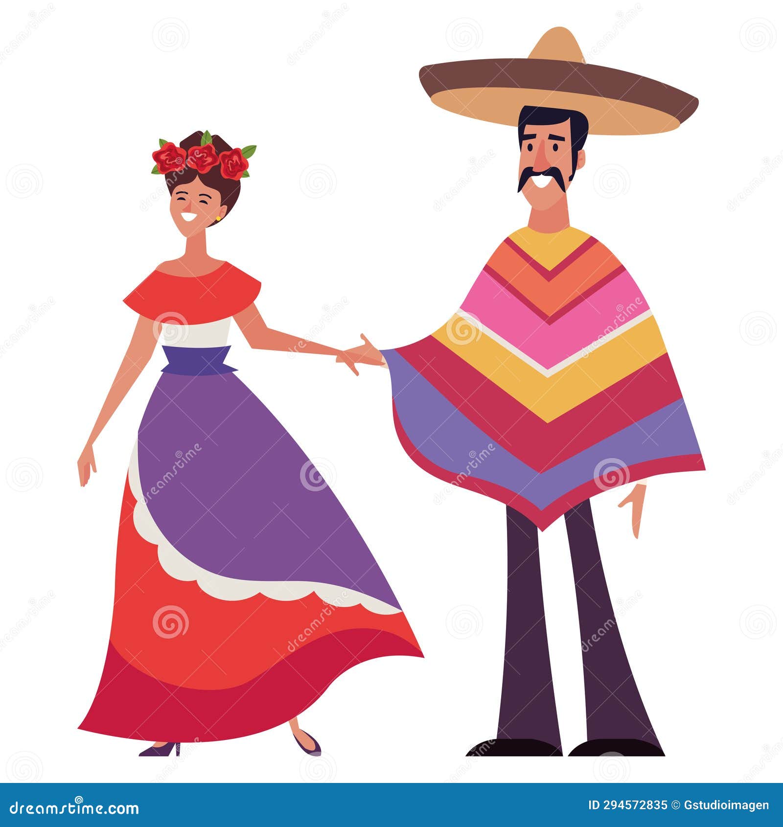 Mexican Couple Performing Jarabe Tapatio Dance Of Mexico Cartoon Vector ...