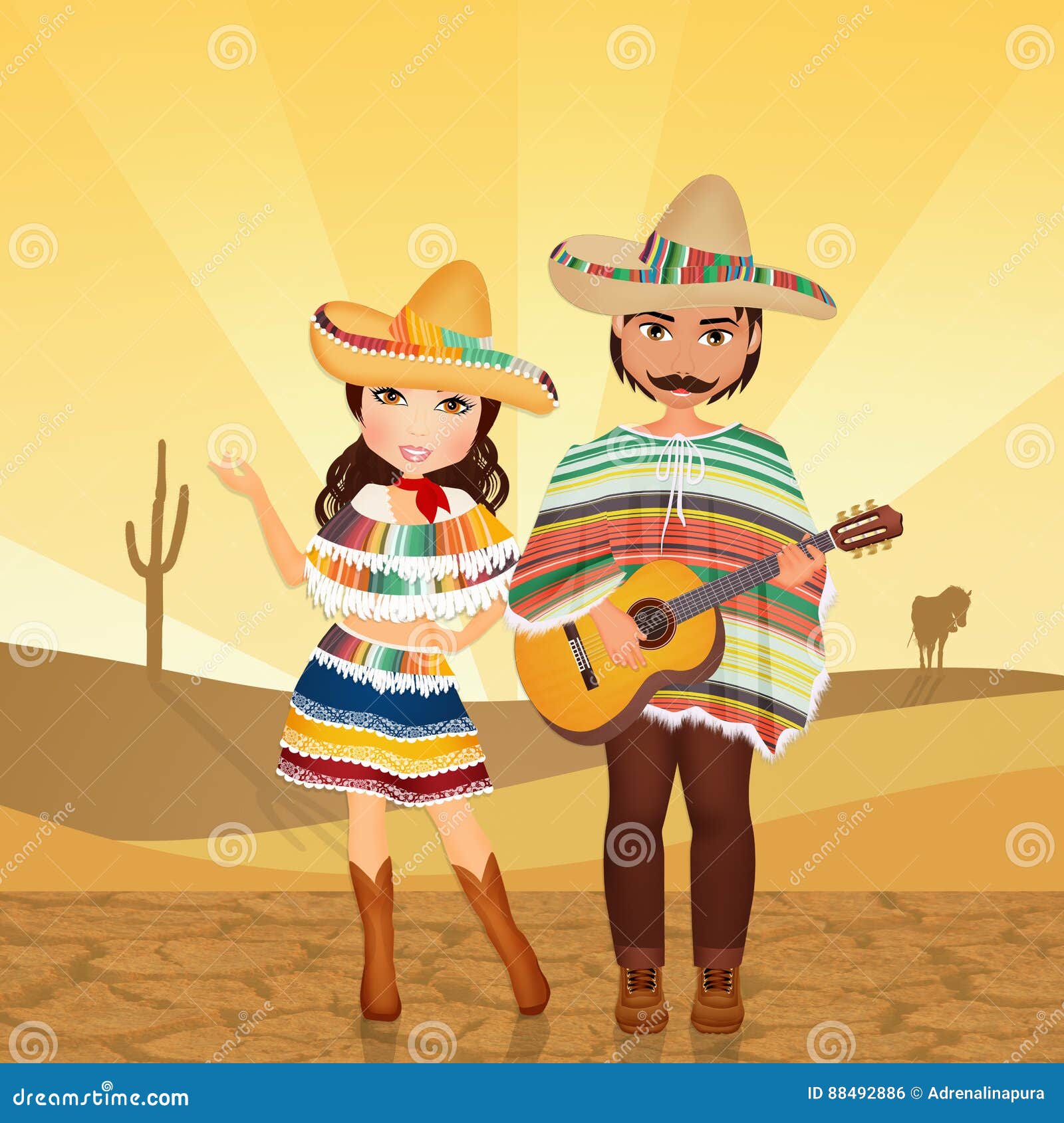 Mexican Couple Performing Jarabe Tapatio Dance Of Mexico Cartoon Vector ...