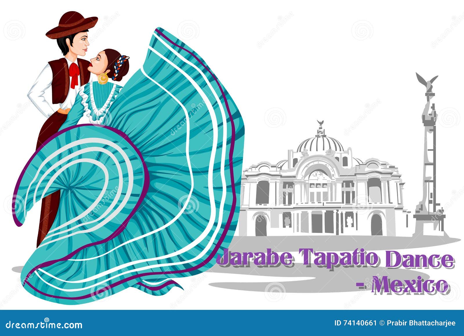 Mexican Couple Performing Jarabe Tapatio Dance of Mexico Stock Vector ...
