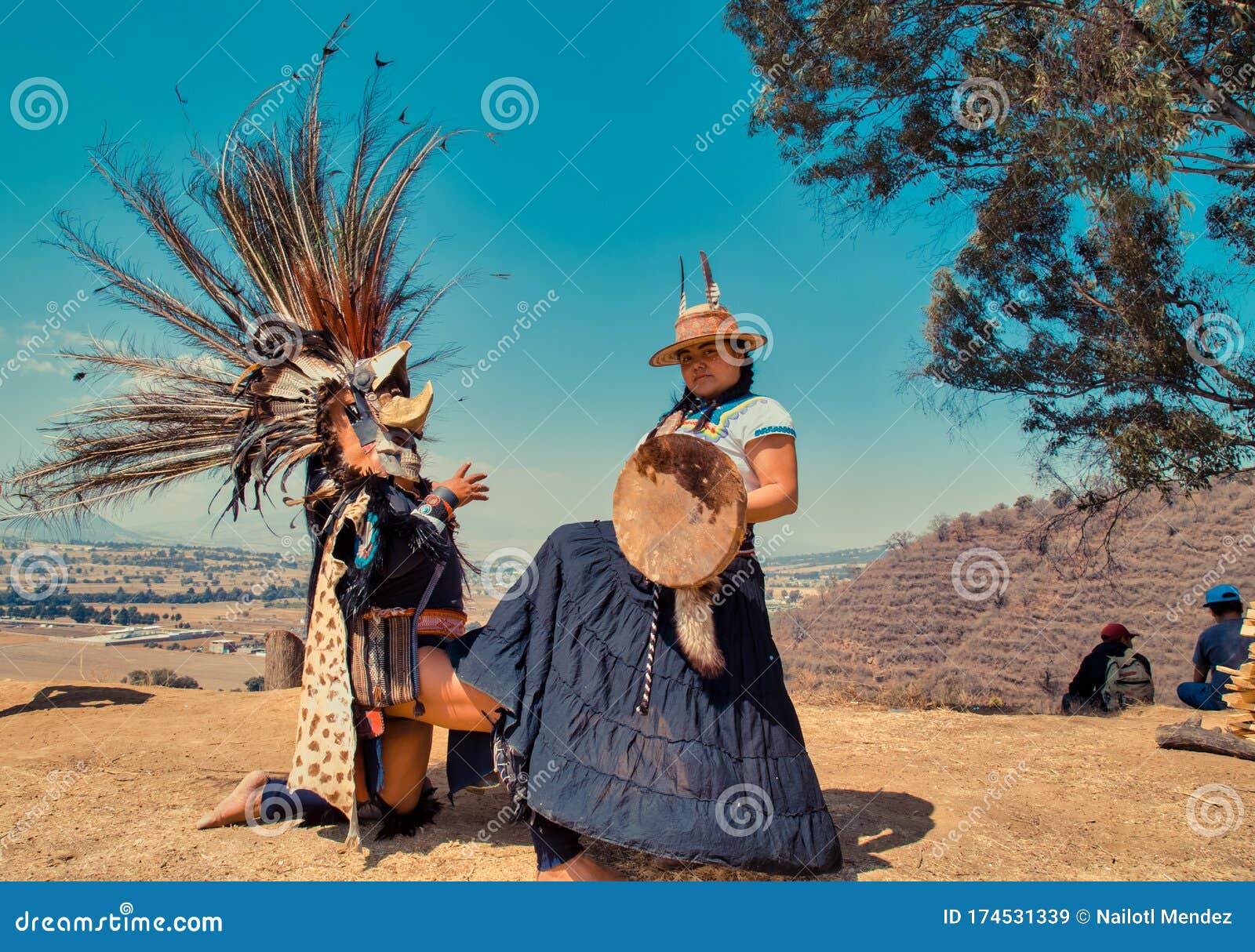 Mexican Dancers Posing at Camera with Tufts and Pre-Hispanic Dress ...