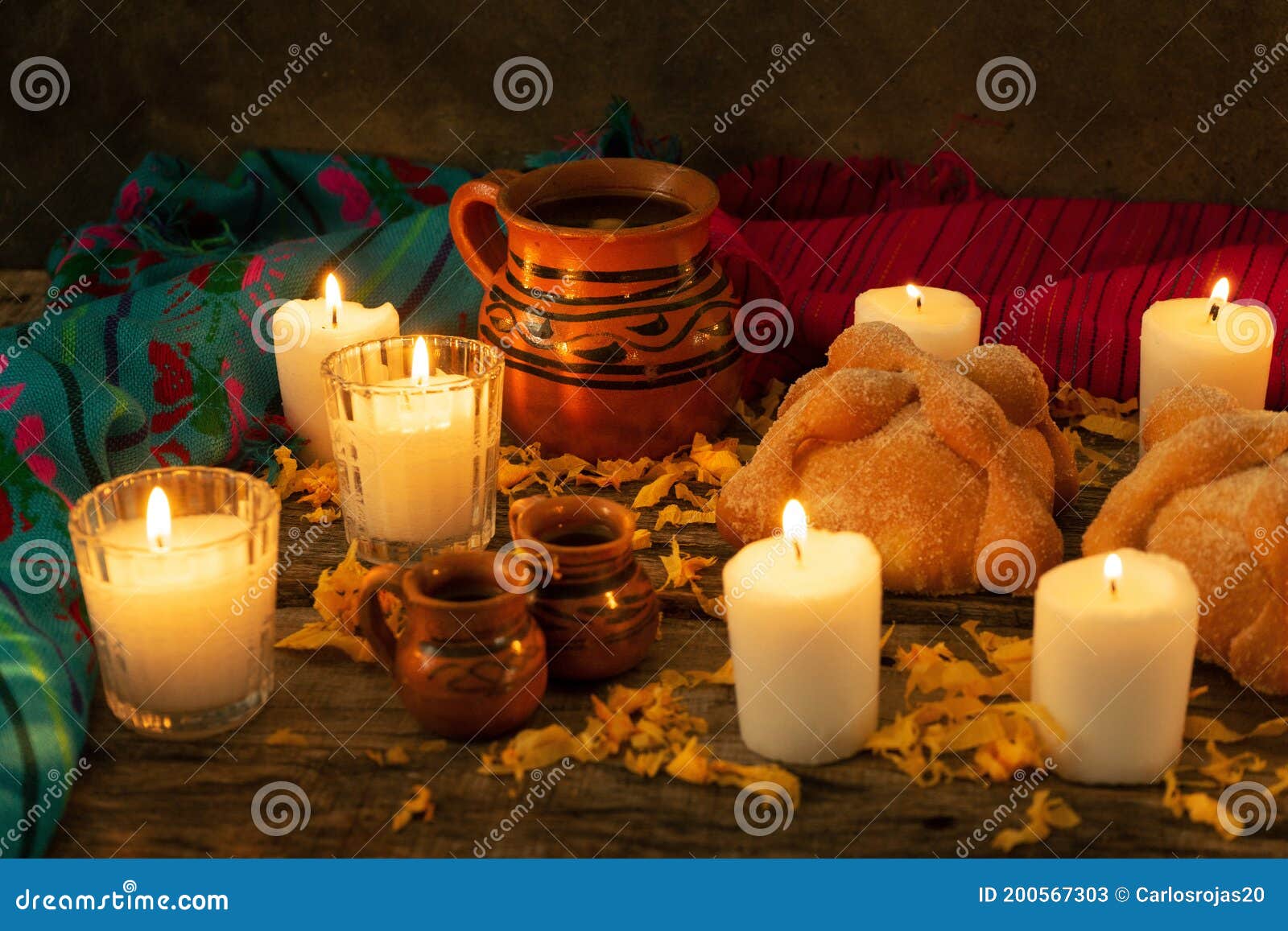 Mexican Day of the Dead Altar with Bread and Coffee Stock Image - Image ...
